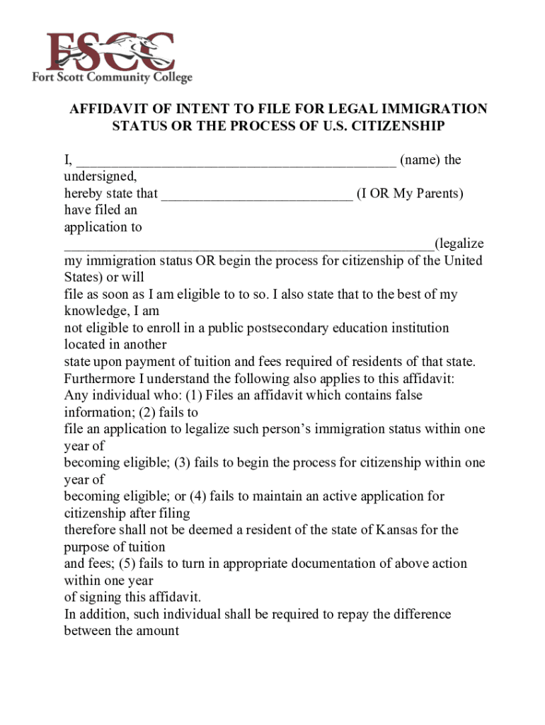 Fillable Online AFFIDAVIT OF INTENT TO FILE FOR LEGAL IMMIGRATION ...