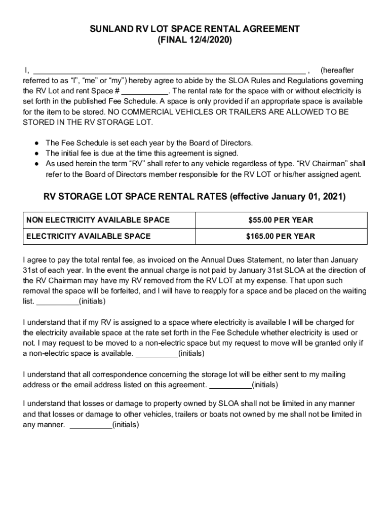 Fillable Online Sunland RV ResortsCalifornia and Florida RV ResortsRv ...