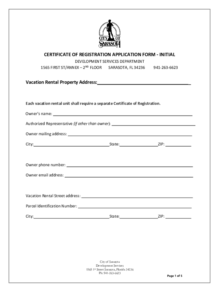 Fillable Online Certificate of Registration Application Form- Initial ...