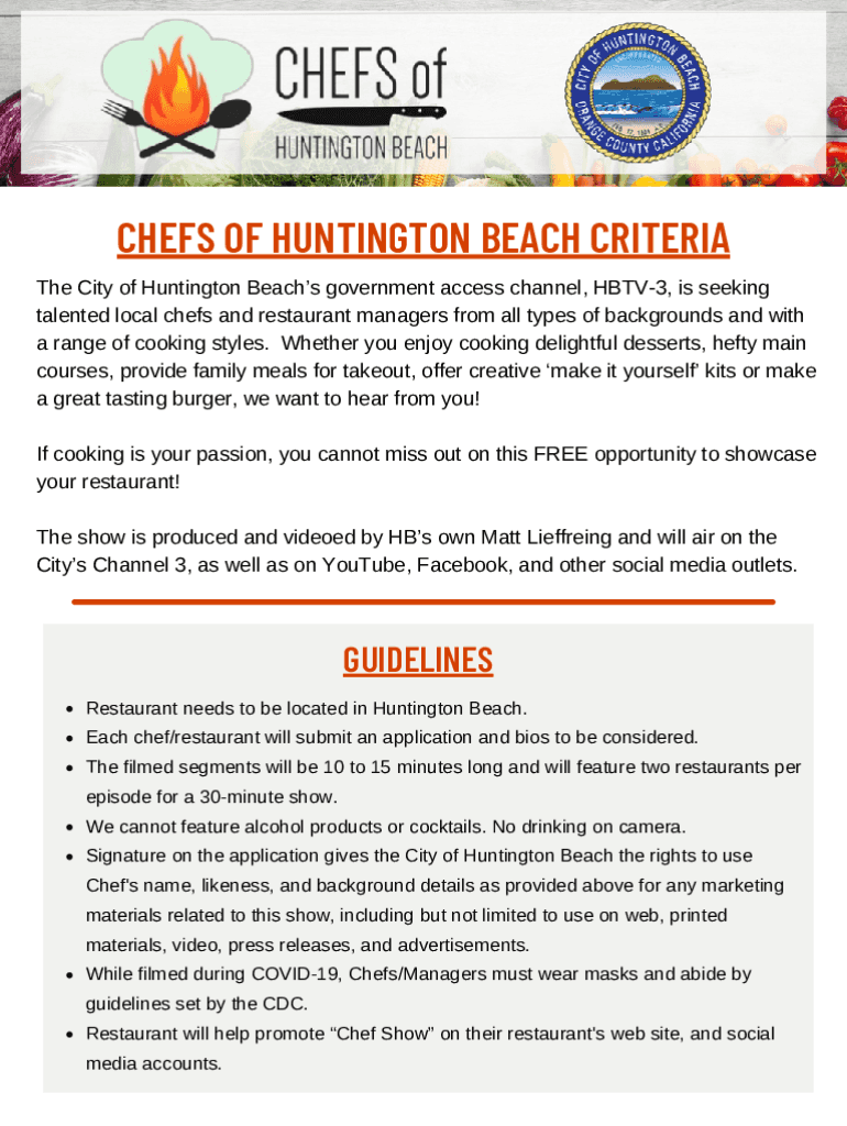 Fillable Online Chefs of Huntington Beach Application Fax Email Print ...