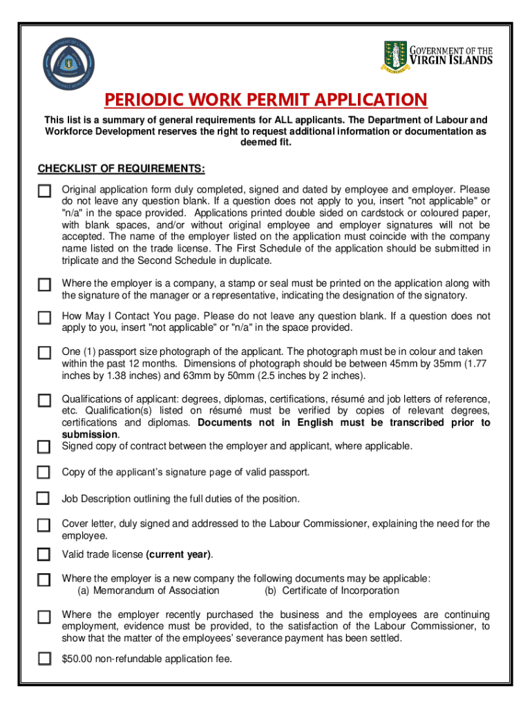 Fillable Online bvi gov Periodic Work Permit Application Form - Gov Fax ...