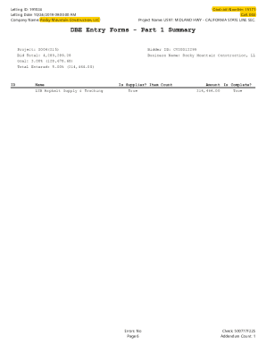 Fillable Online DBE Entry Forms - Part 1 Summary Fax Email Print ...