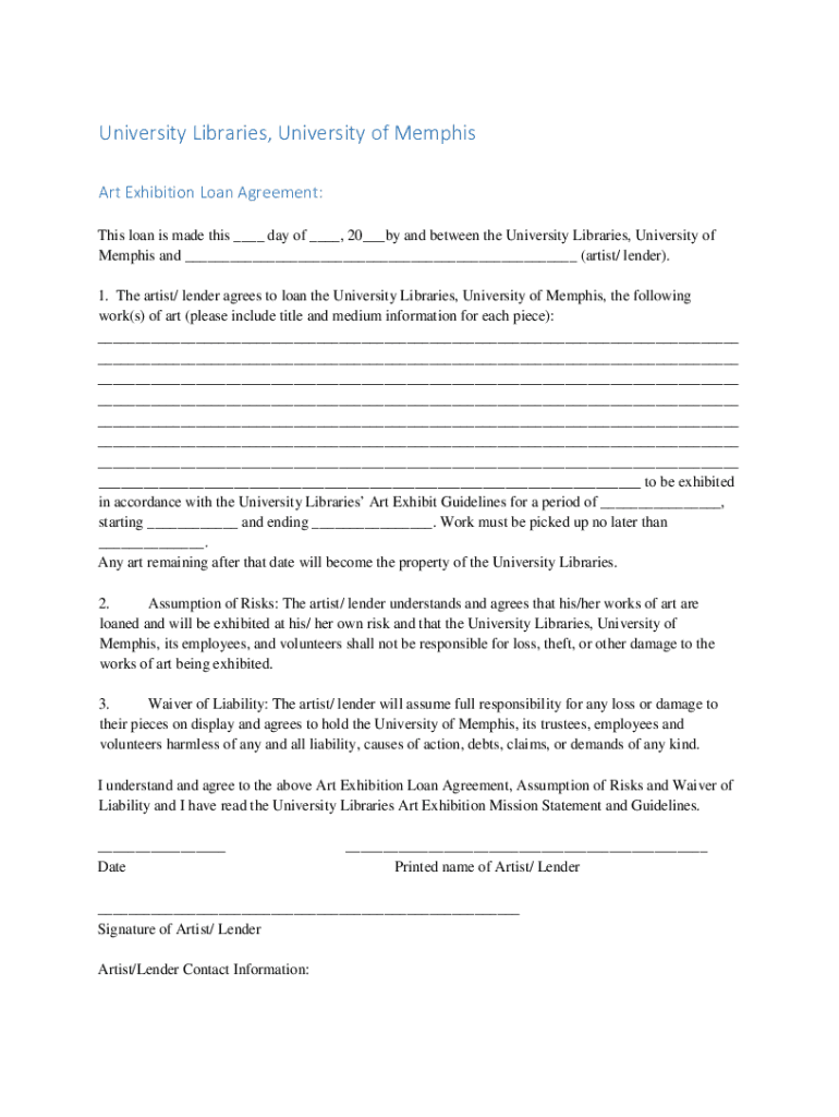 Fillable Online Art Exhibition Loan Agreement Fax Email Print - pdfFiller