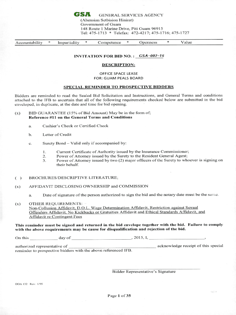 Fillable Online doa guam GSA-002-16 Office Space Lease For Guam Peals ...