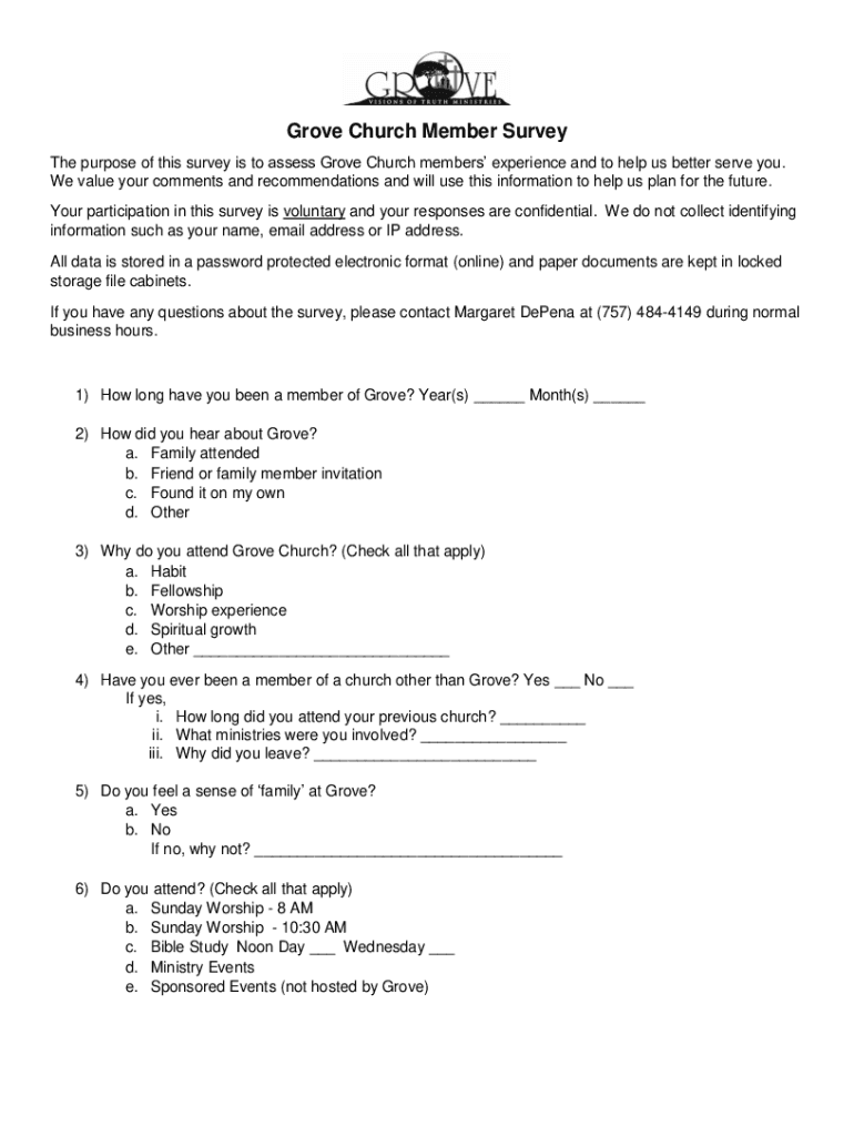 Fillable Online Church Member Survey Templates ...