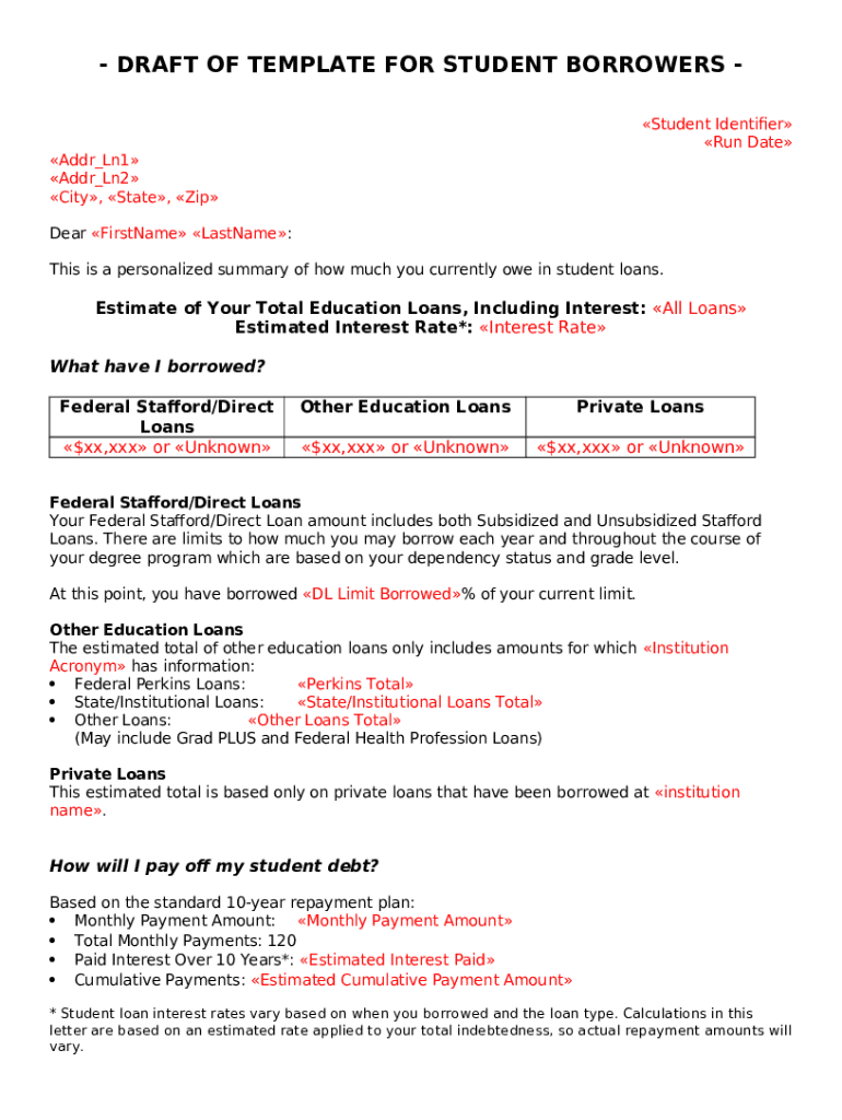 Texas Draft Template - Student Debt Letter Doc Template | pdfFiller