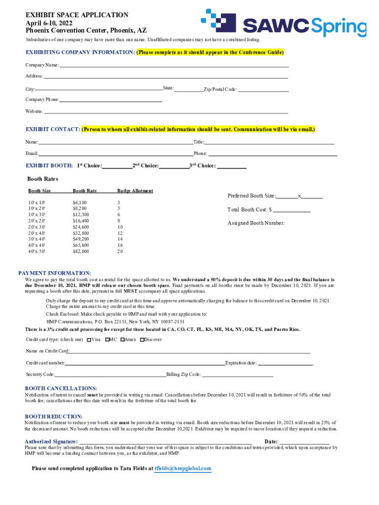 Fillable Online Exhibit Space Application and Contract Fax Email Print - pdfFiller