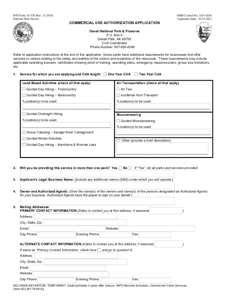 Fillable Online Fillable Online CUA Application (NPS Form 10-550) Fax ...