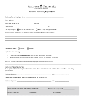 Fillable Online www.andrews.edu employeefilerequestPersonnel File ...