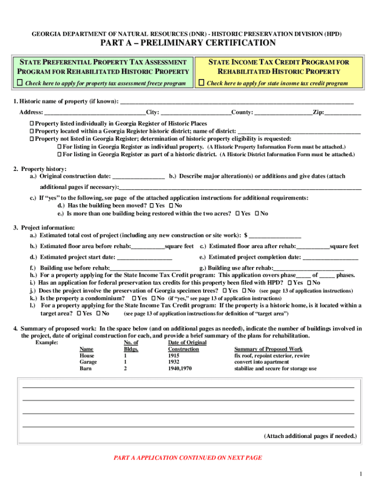 Fillable Online Georgia Department of Natural ResourcesHistoric ... Fax ...