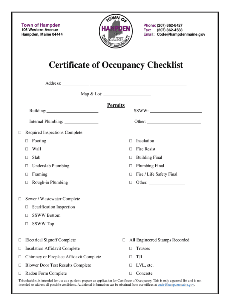 Fillable Online Inspections and Certificate of Compliance (Occupancy ...