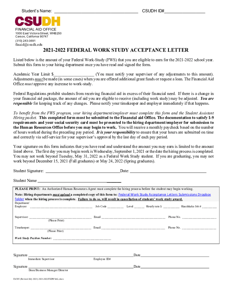 Fillable Online www.csudh.eduAssetscsudh-sitesFinancial Aid Document ...