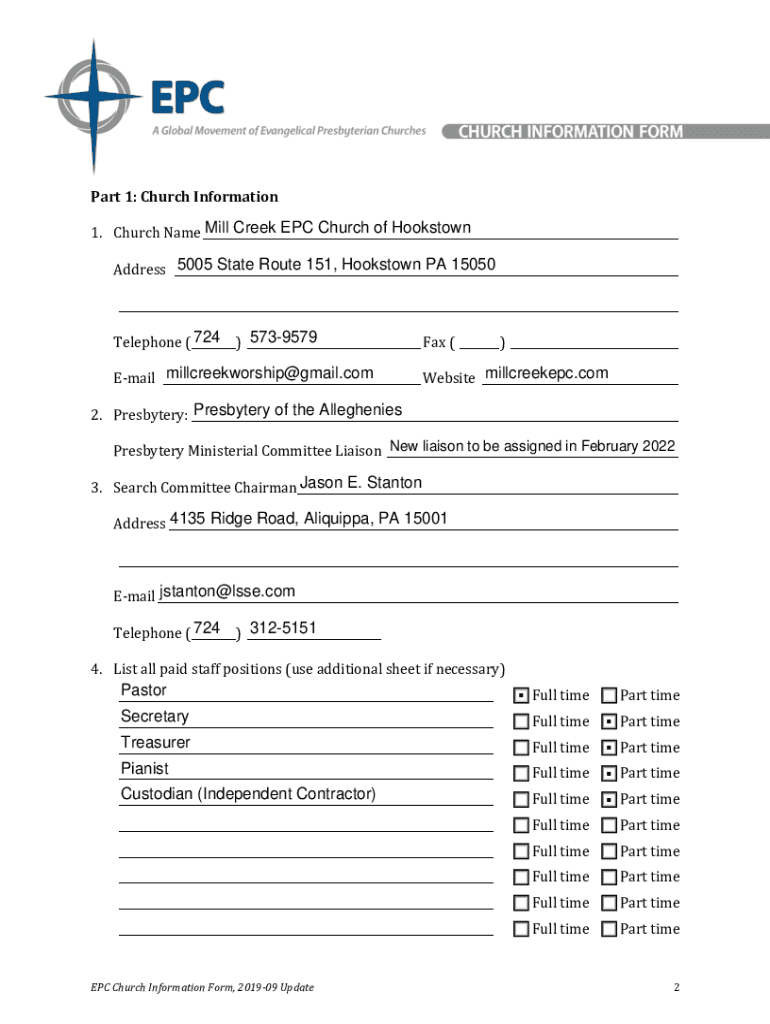 Fillable Online CHURCH INFORMATION FORM - Princeville Presbyterian ...