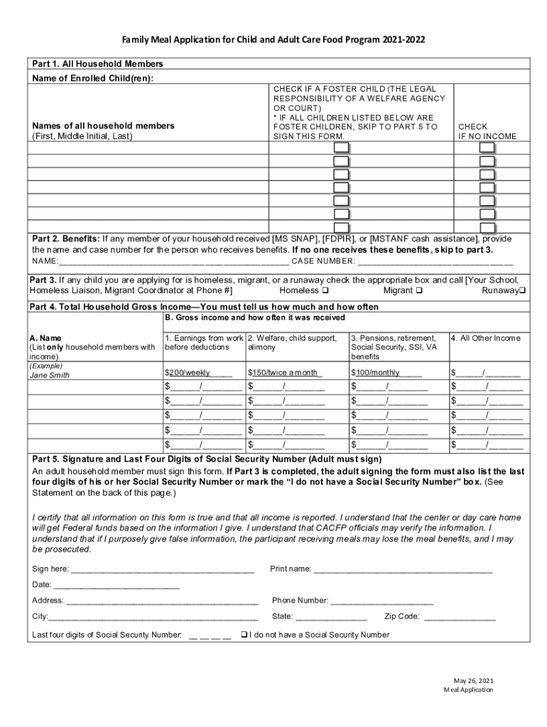 Fillable Online www.mdek12.orgsitesdefaultFamily Meal Application for ...