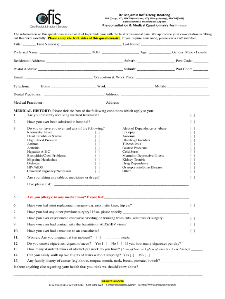 Fillable Online Dr Benjamin Kofi Oteng-Boateng - Oral Facial & Implant ...