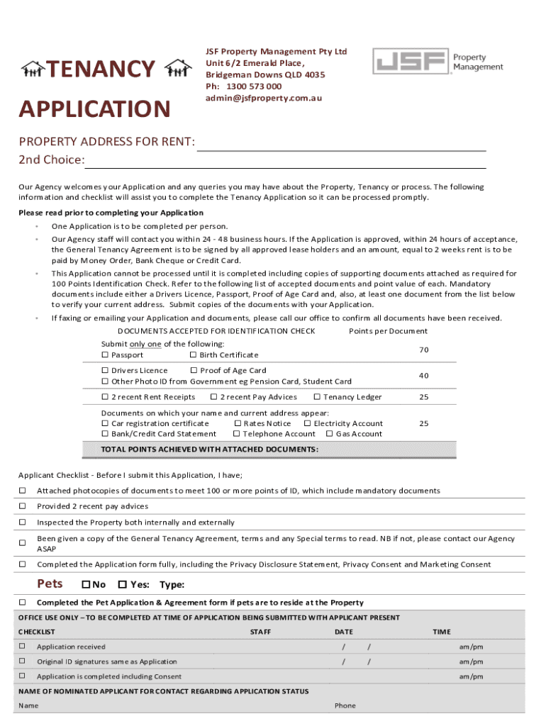 Fillable Online JSF - Tenancy Application Form.docx Fax Email Print ...