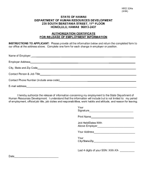 Fillable Online STATE OF HAWAII DEPARTMENT OF HUMAN RESOURCES ...