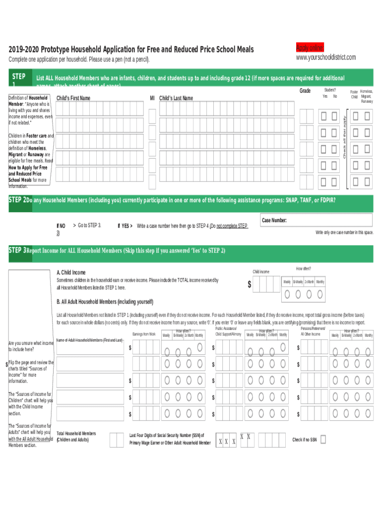 2019-2020 Prototype Household Application for Fre e and ... Doc ...