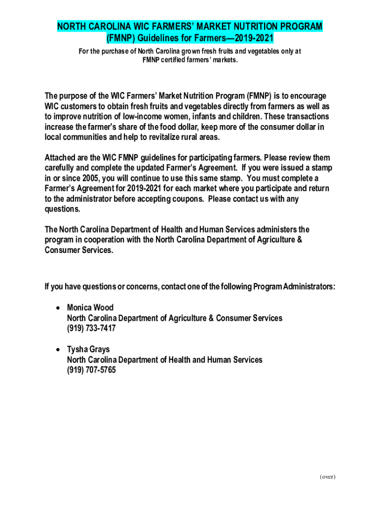 Fillable Online NORTH CAROLINA FARMERS MARKET NUTRITION PROGRAM Fax ...