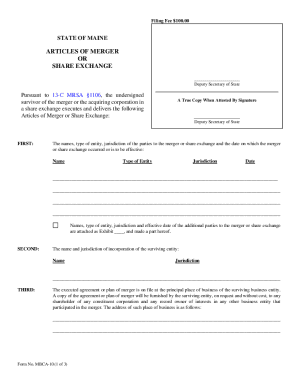 Fillable Online ARTICLES/CERTIFICATE OF MERGER SHARE EXCHANGE Fax Email ...