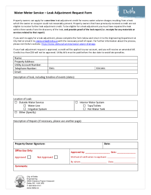 Fillable Online Water Meter ServiceLeak Adjustment Request Form Fax ...