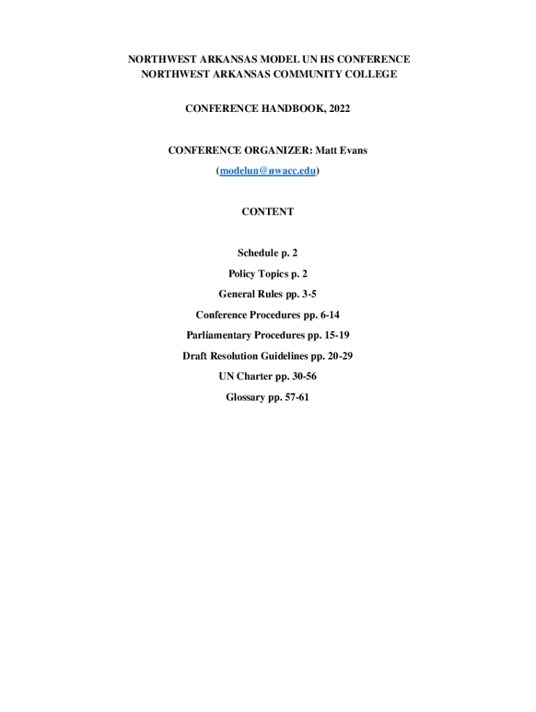 Fillable Online Model United Nations TeamNorthWest Arkansas Community ...