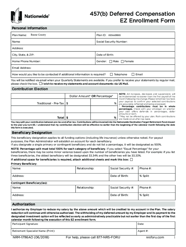 Fillable Online www.tehamacounty.ca.govimagesstories457(b) Deferred Compensation EZ Enrollment ...