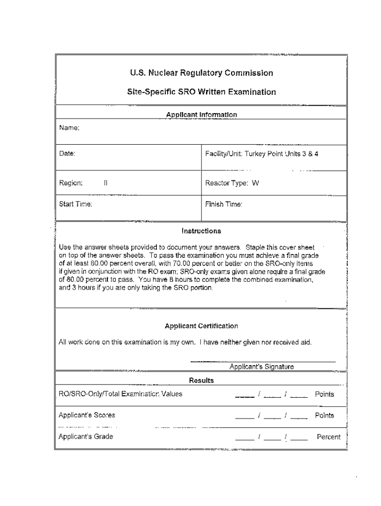 Fillable Online U.S. Nuclear Regulatory Commission Site-Specific SRO ...