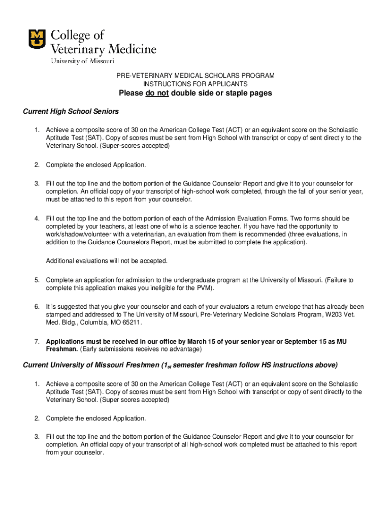 Fillable Online cvm missouri PREVETERINARY SCHOLARSHIP APPLICATION ...