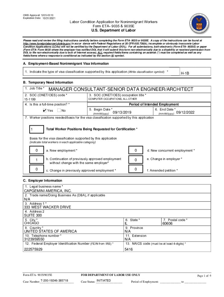 Fillable Online flag.dol.gov programs LCALabor Condition Application ...