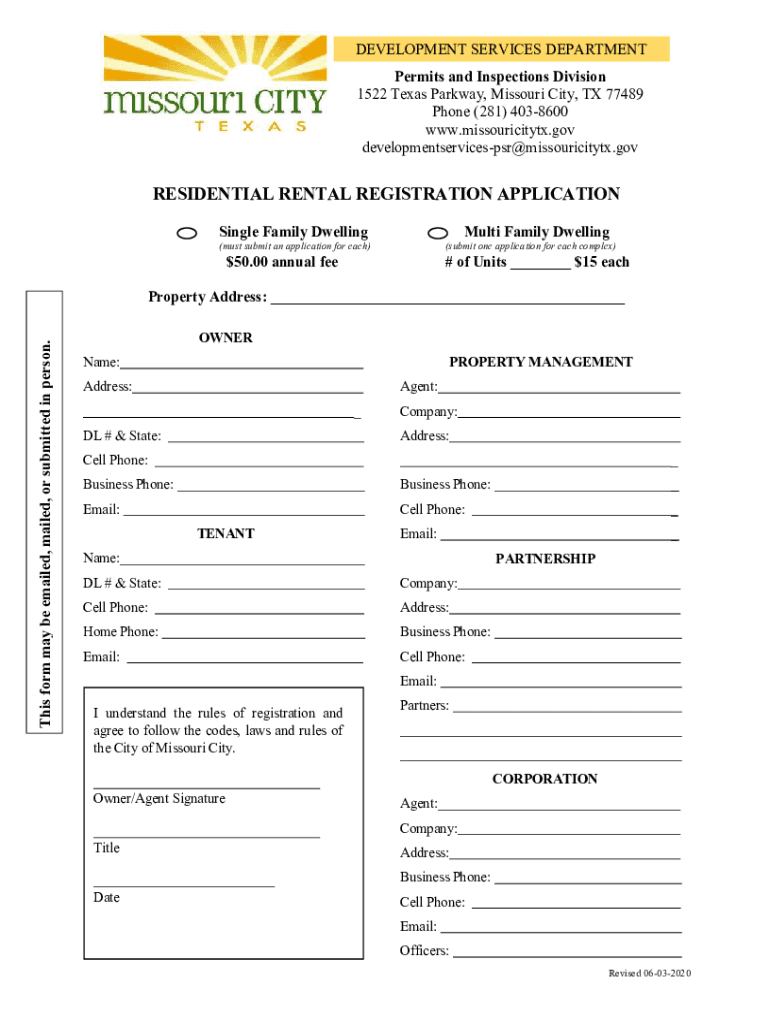 Fillable Online RESIDENTIAL RENTAL REGISTRATION APPLICATION Fax Email ...