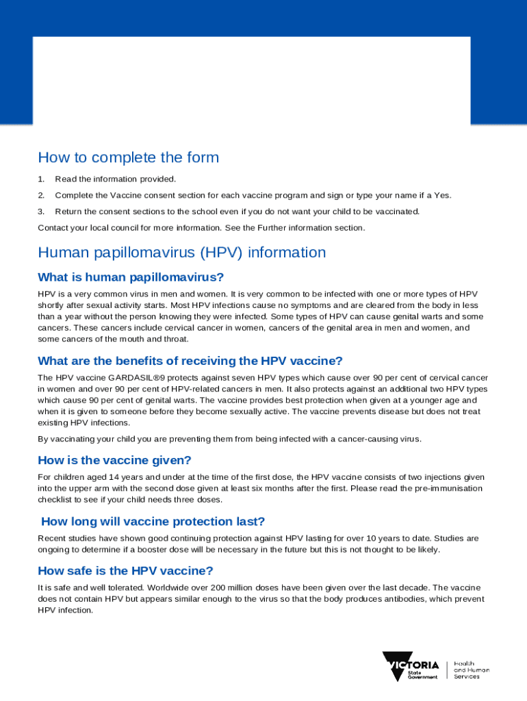 Year 7 secondary school vaccine program ination and consent . Immunisation Doc Template | pdfFiller