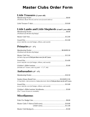 Master Clubs Clubber Order Doc Template | pdfFiller