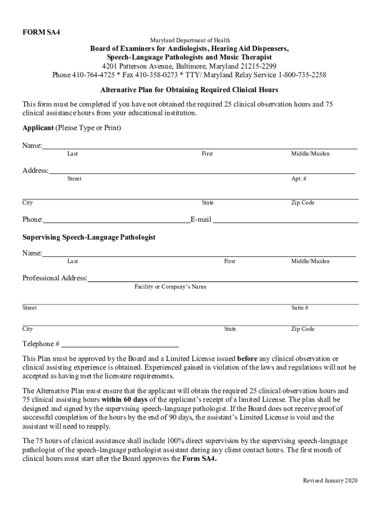 Fillable Online FORM SA4 Board of Examiners for Audiologists, Hearing ...