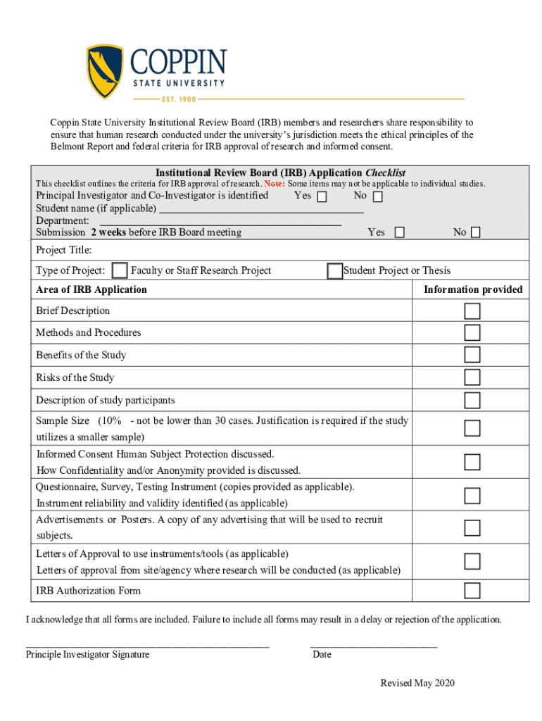 Fillable Online Institutional Review Board (IRB) Application Evaluation Sheet Fax Email Print ...