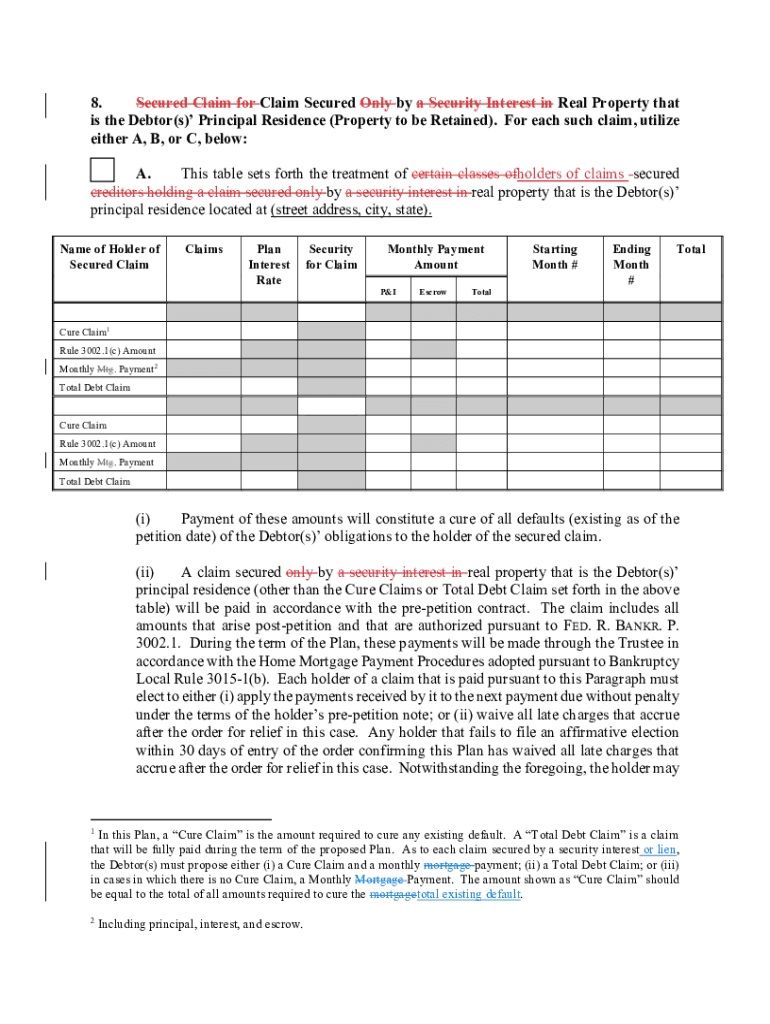 Fillable Online 8. Secured Claim for Claim Secured Only by a Security ...