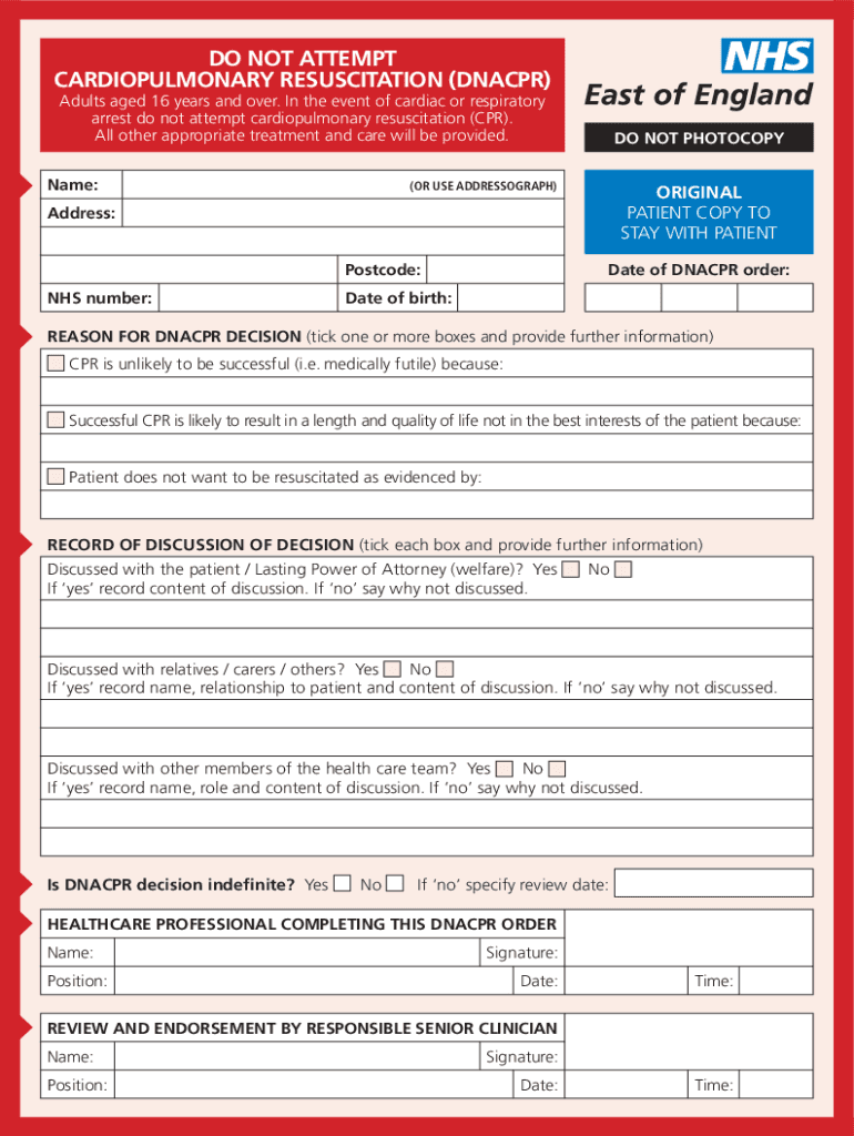Fillable Online Do Not Attempt Cardiopulmonary Resuscitation (DNACPR ...