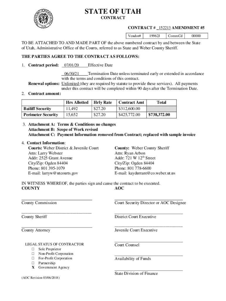 Fillable Online STATE OF UTAH DEPARTMENT OF HUMAN SERVICES CONTRACT ...