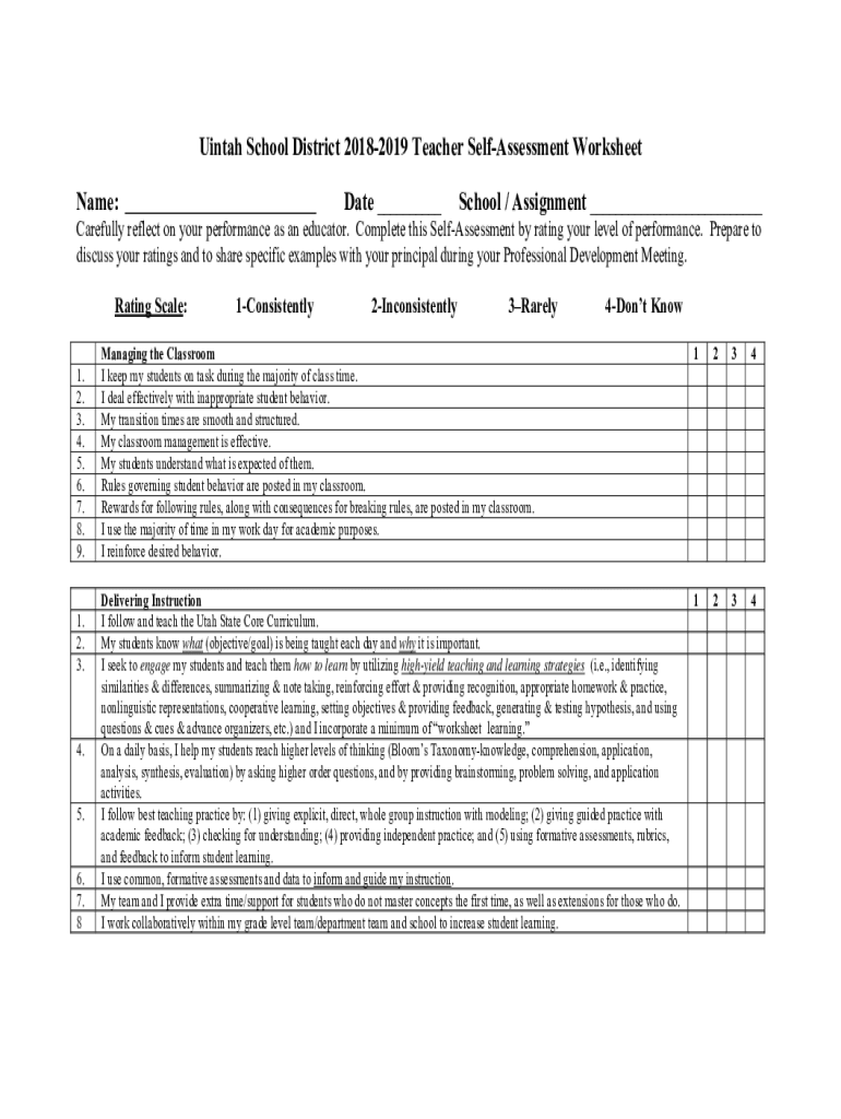 Fillable Online Teacher Self-Assessment Worksheet Fax Email Print ...