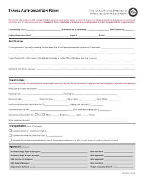 Fillable Online Office of Distance Learning Travel Authorization Form. Travel Authorization ...
