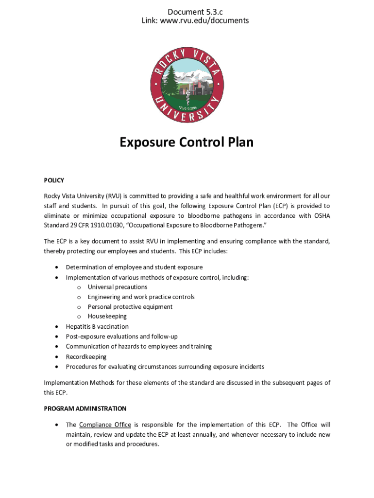 Fillable Online Exposure Control Plan - Rocky Vista University College ...