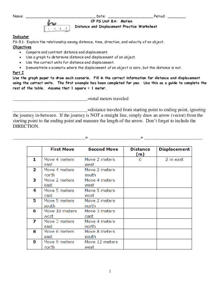 Distance And Displacement Practice Worksheet - Fill Online, Printable ...