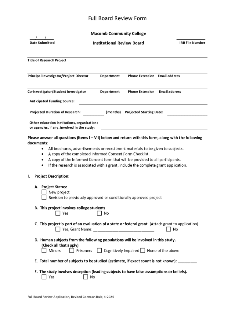 Fillable Online FULL REVIEW PROTOCOL SUMMARY FORM Fax Email Print ...
