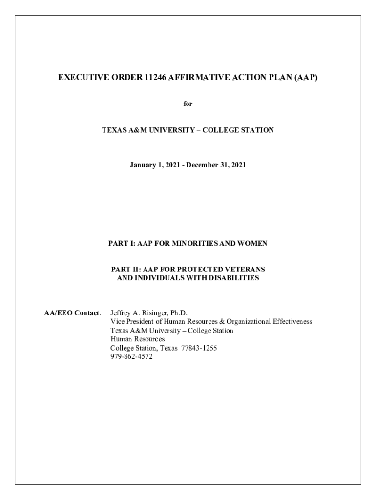 Fillable Online employees tamu EXECUTIVE ORDER 11246 AFFIRMATIVE ACTION ...