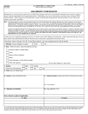 Fillable Online Form AD 2035 AD 2035 USDA Minority Farm ...