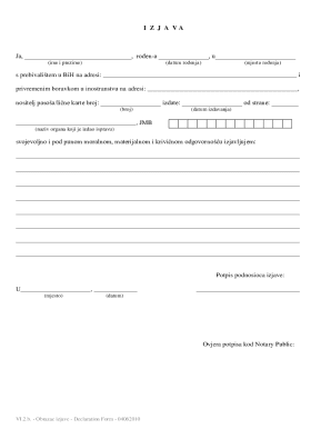 Fillable Online VI.2.b. - Obrazac izjave - Declaration Form - 04062010 ...