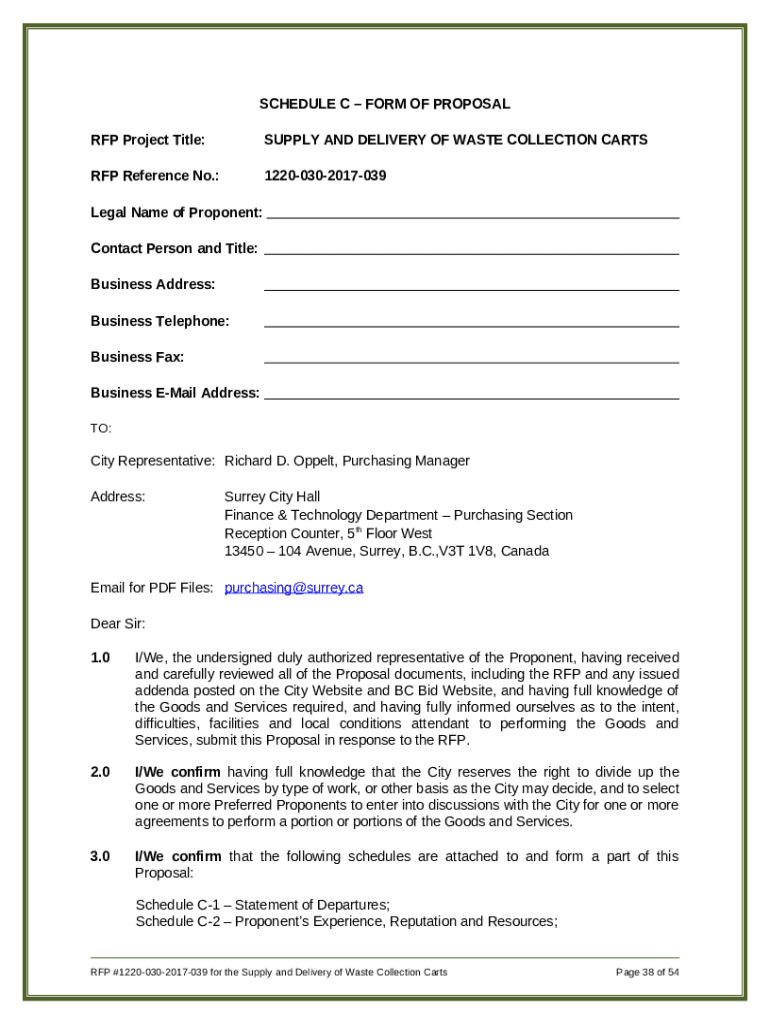 SCHEDULE C OF PROPOSAL RFP Project Title: Doc Template | pdfFiller
