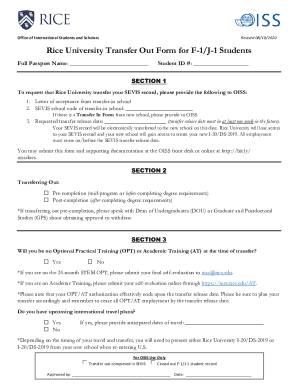 Fillable Online oiss rice Rice University Transfer Out Form for F-1/J-1 ...