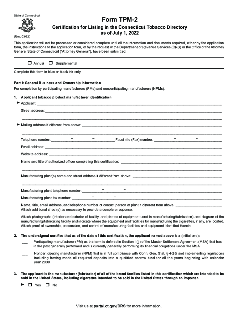 Fillable Online Form TPM-2 - CT.GOV-Connecticut's Official State ...
