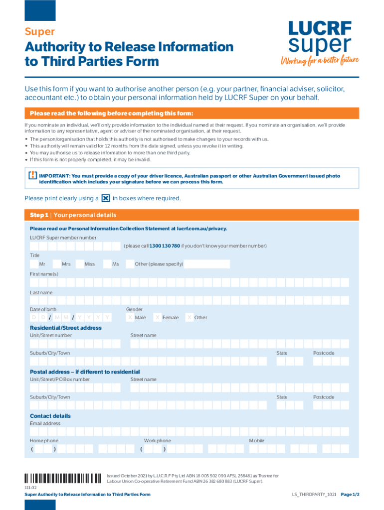 Fillable Online Super Authority to Release Information to Third Parties ...